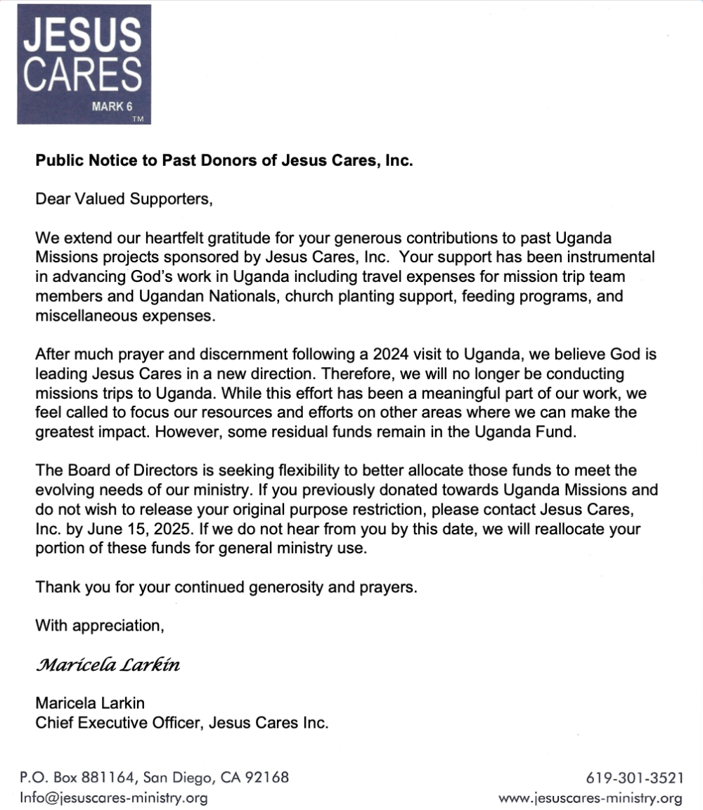 Donate Now – Jesus Cares Inc.
